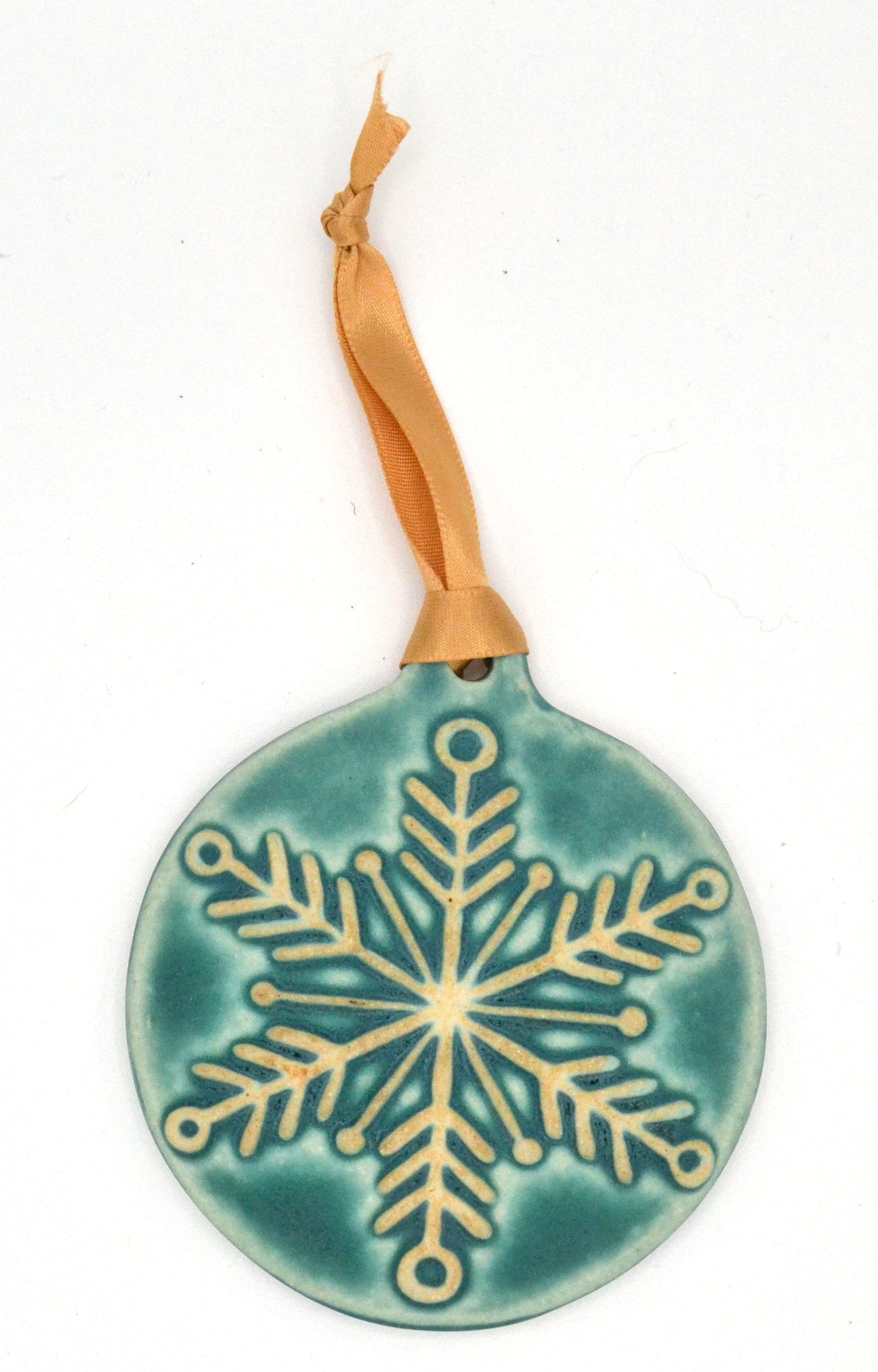 “Feather” Snowflake Over Green Glaze Ornament by Little Traverse Tilew ...